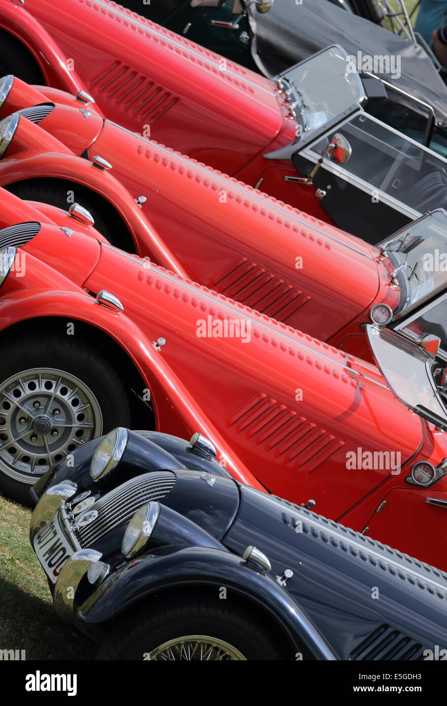 A group of classic cars lined up at a car show at Silverstone motor ...