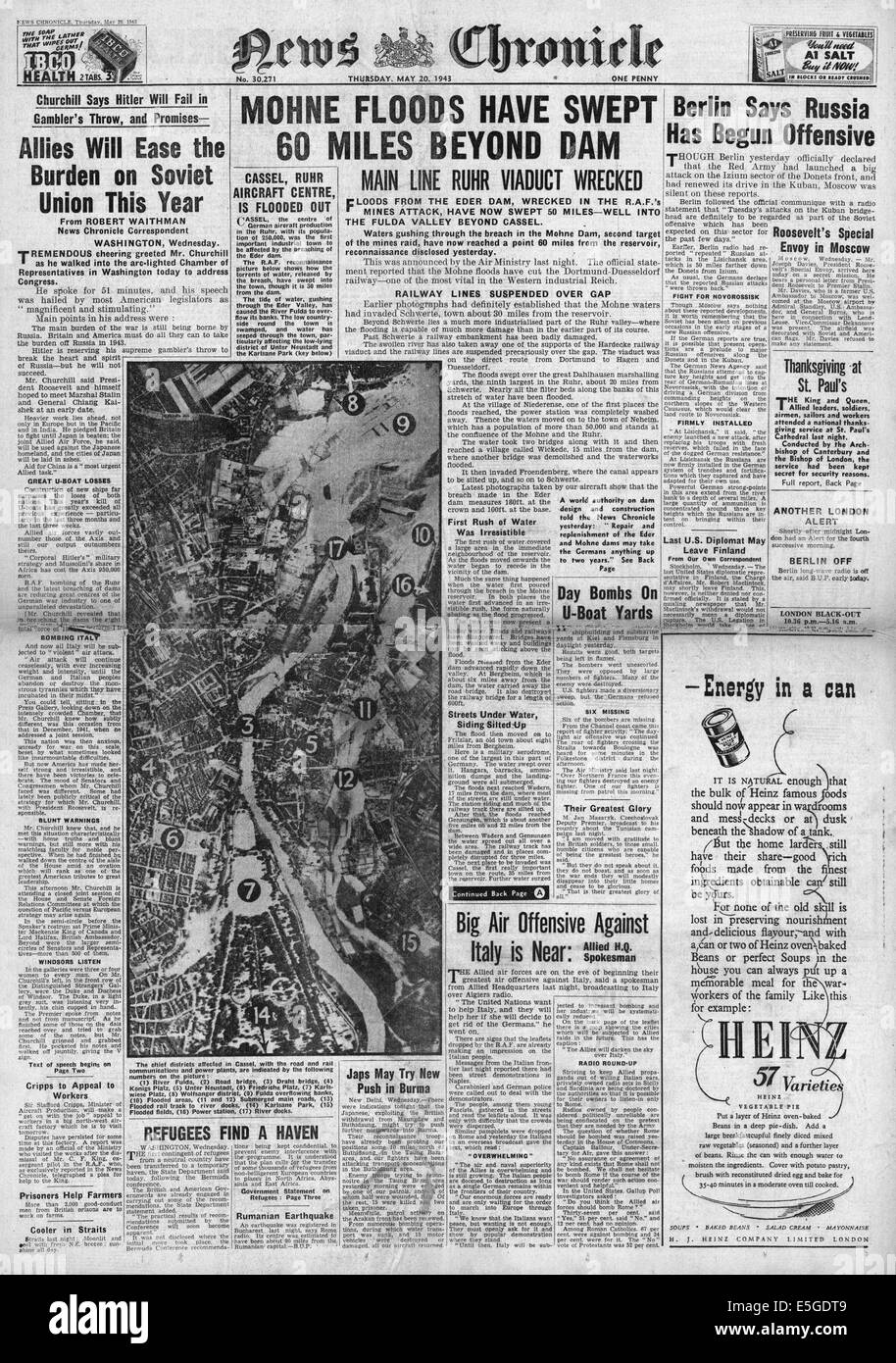 1943 News Chronicle front page reporting the RAF the attack and ...
