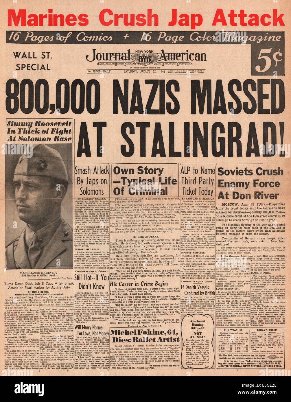 1942 New York Journal American front page reporting German Army advance ...