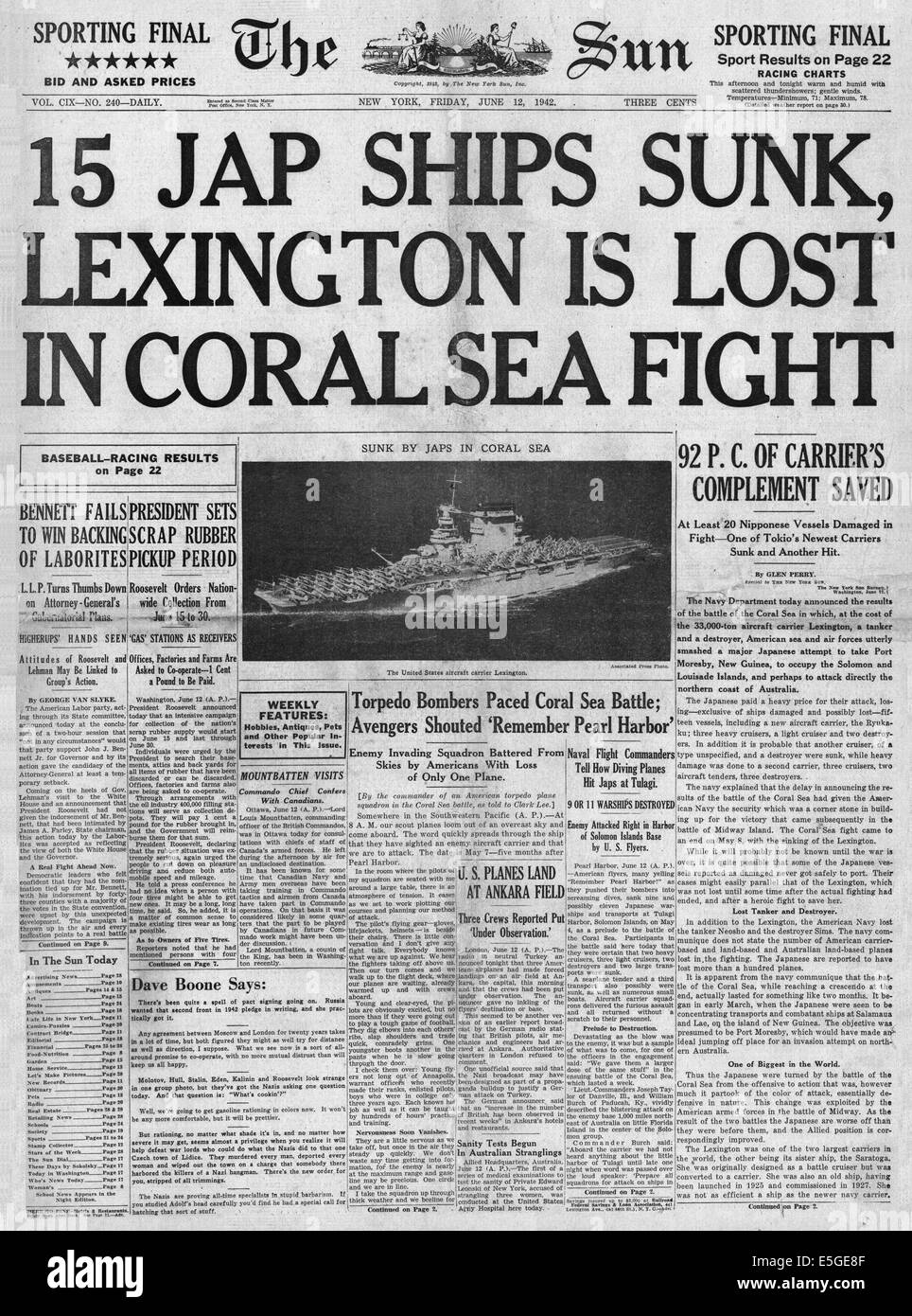 Uss lexington 1942 hi-res stock photography and images - Alamy