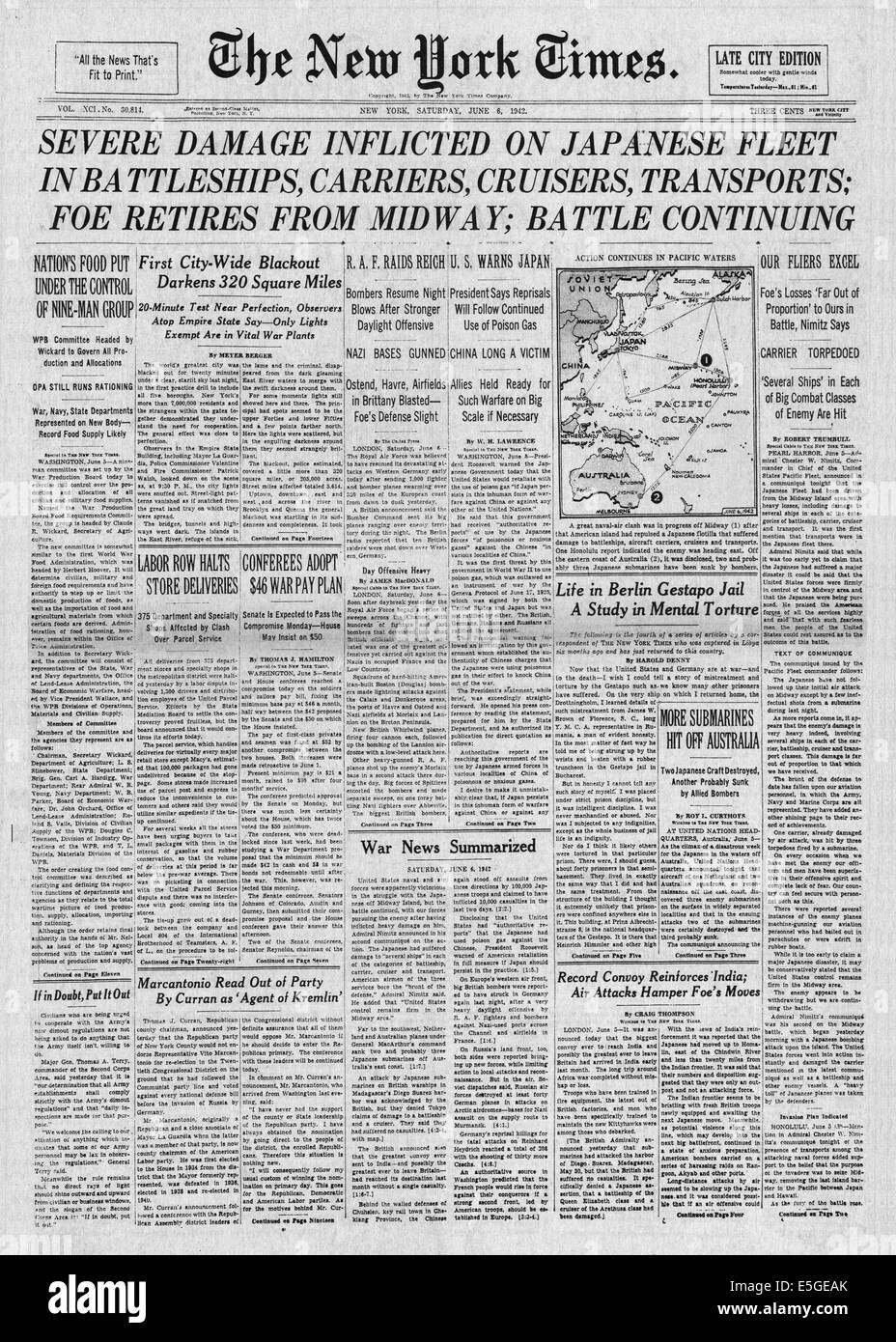 1942 New York Times front page reporting Japanese defeat at Battle of ...