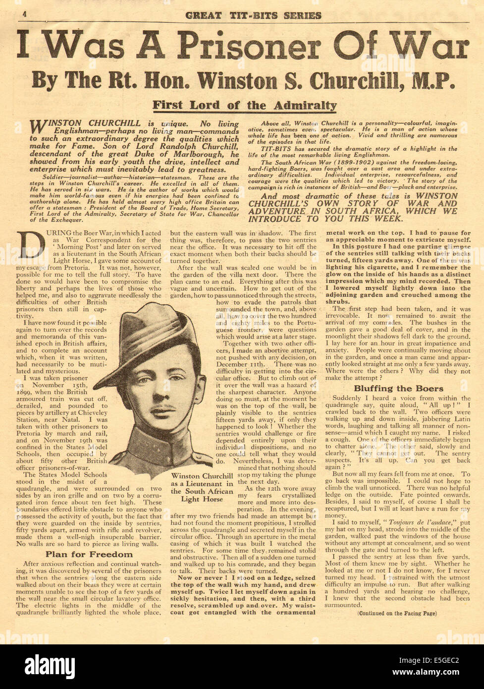 1939 Titbits page 4 Winston Churchill writes about his experiences ...