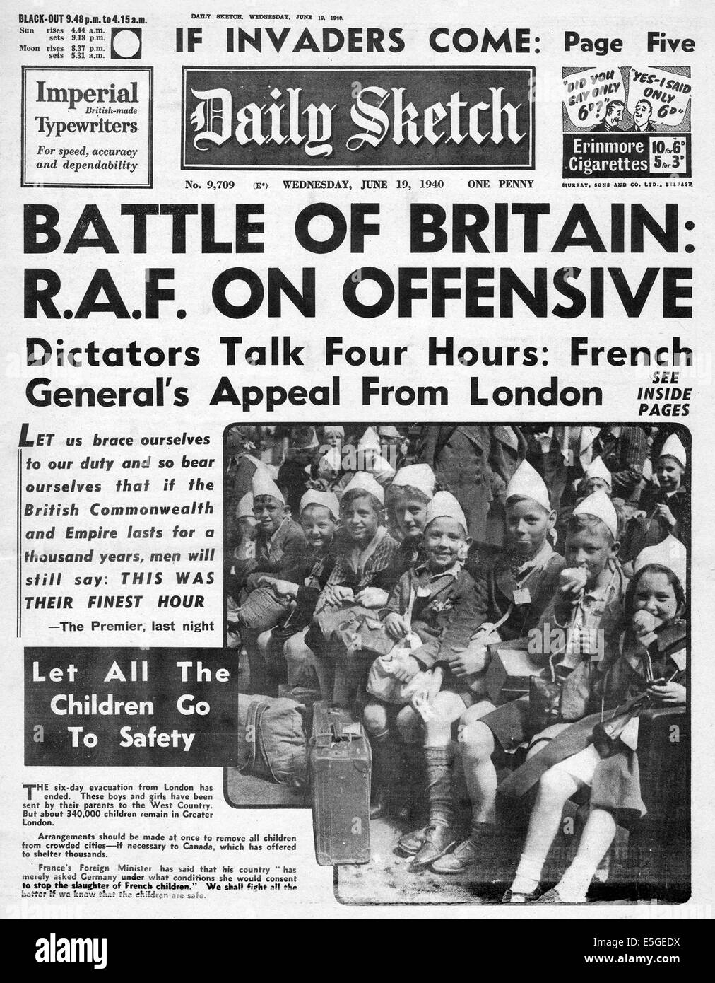1940 Daily Sketch front page reporting Battle of Britain Stock Photo ...