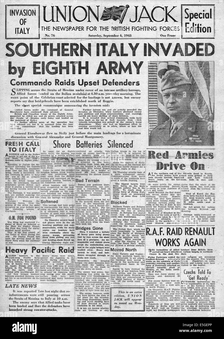 1943 Union Jack (British Military paper) front page reporting Allies ...
