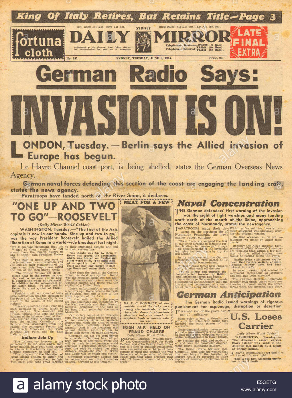 1944 Daily Mirror Front Page Stock Photos & 1944 Daily Mirror Front ...