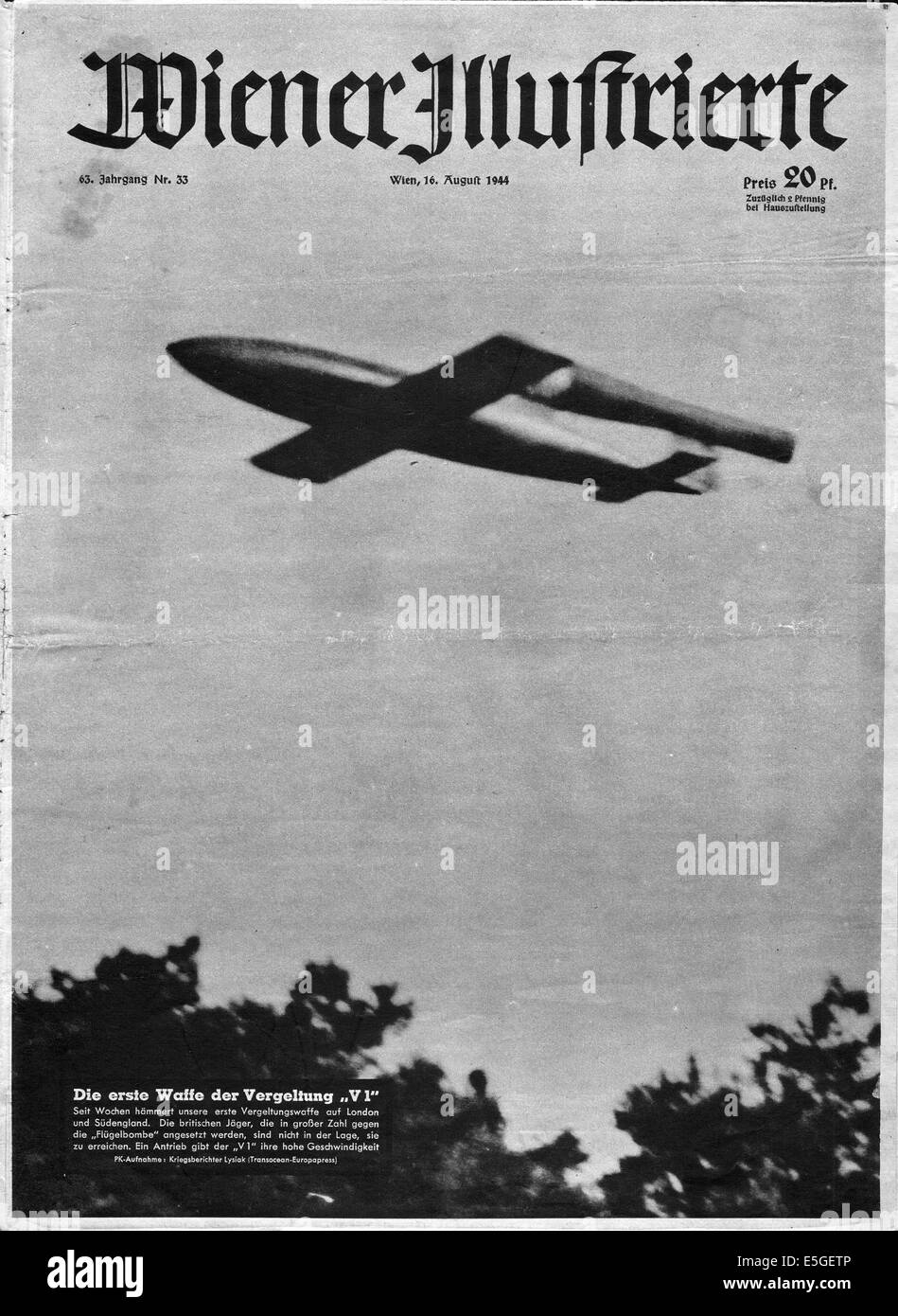 1944 Wiener Illustrierte front page showing a V1 rocket in flight Stock ...