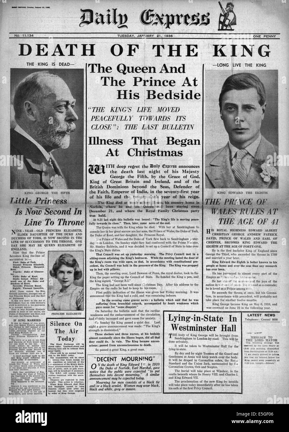 King george vi death newspaper Black and White Stock Photos & Images ...