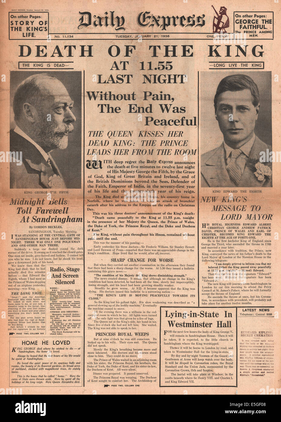 King george vi death newspaper hi-res stock photography and images - Alamy