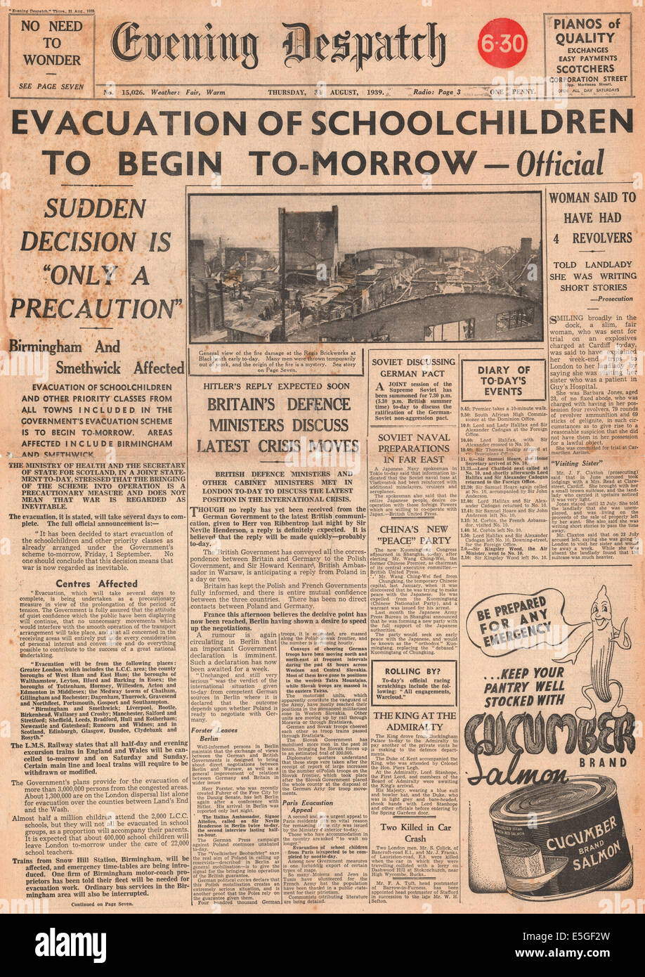 1939 world war two world war 2 newspaper headline hi-res stock ...