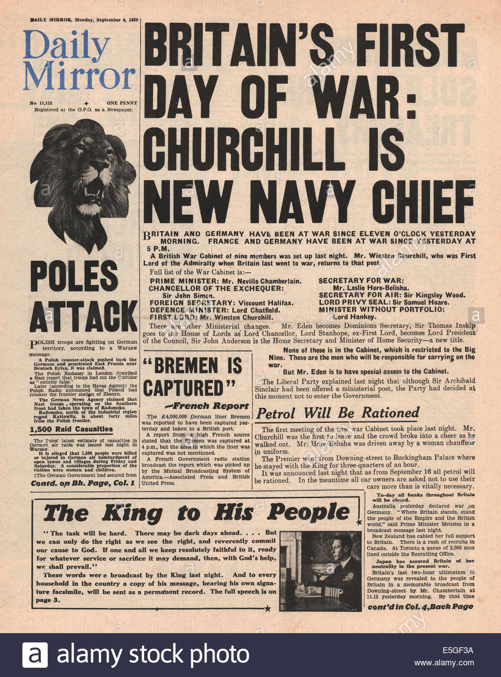 Declaration Of War 1939 Stock Photos & Declaration Of War 1939 Stock ...