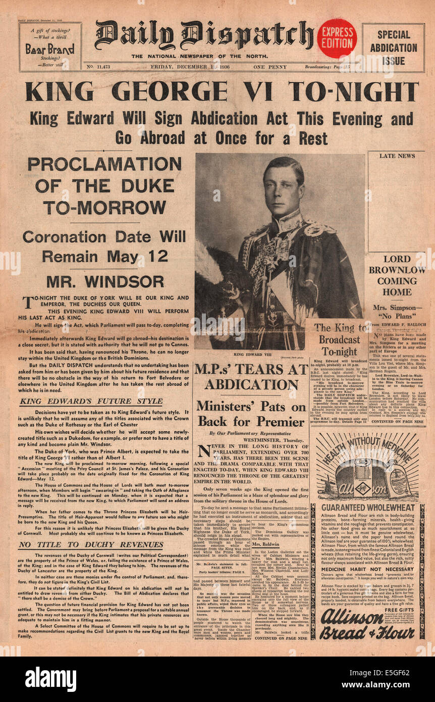 Edward viii abdication newspaper hi-res stock photography and images ...
