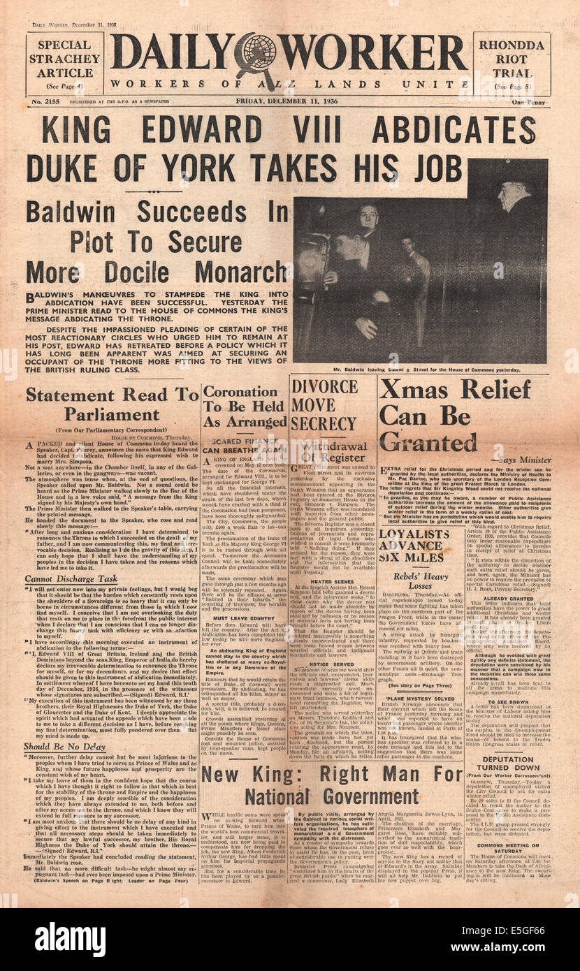 Edward viii abdication newspaper hi-res stock photography and images ...