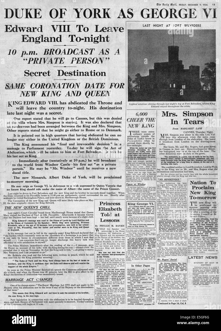 Edward Viii Abdication Newspaper High Resolution Stock Photography and ...
