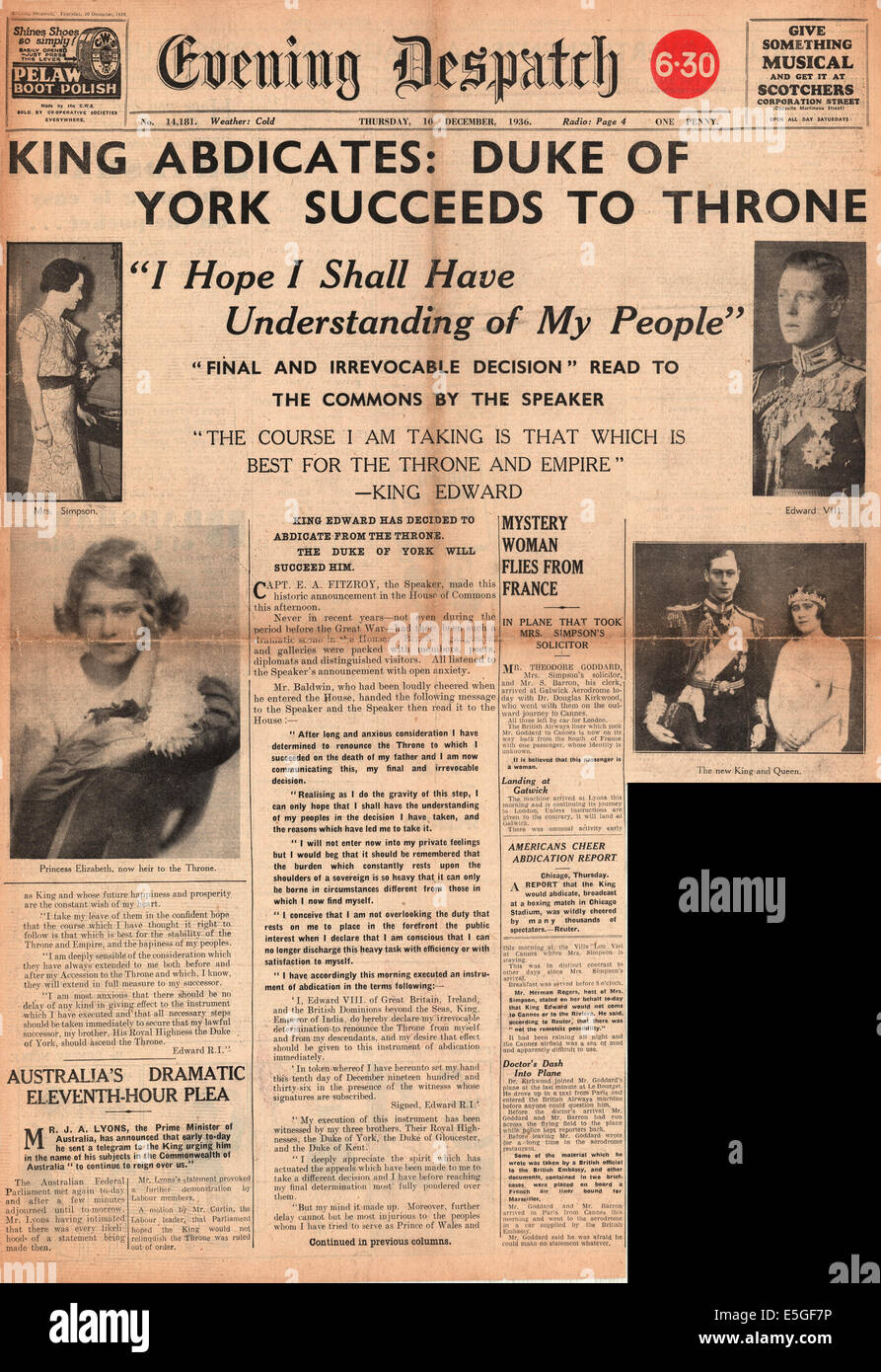 Edward viii abdication newspaper hi-res stock photography and images ...