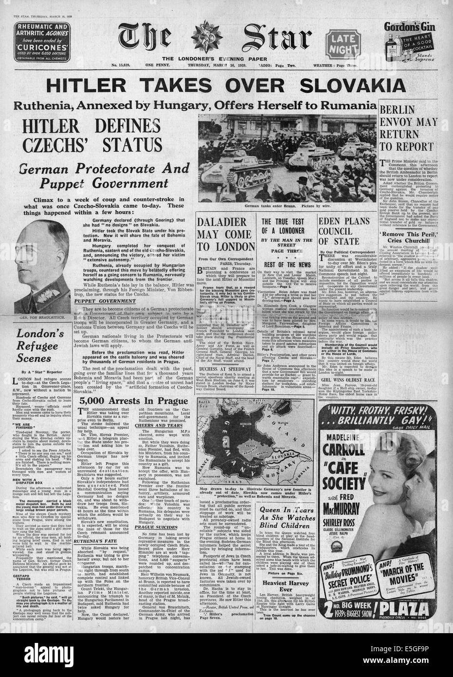 1939 world war two world war 2 newspaper headline Black and White Stock ...