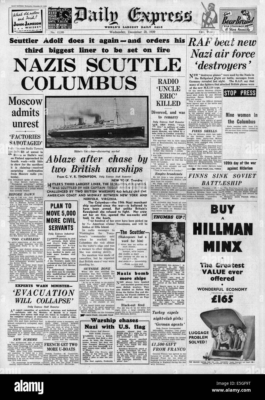 1939 world war two world war 2 newspaper headline hi-res stock ...