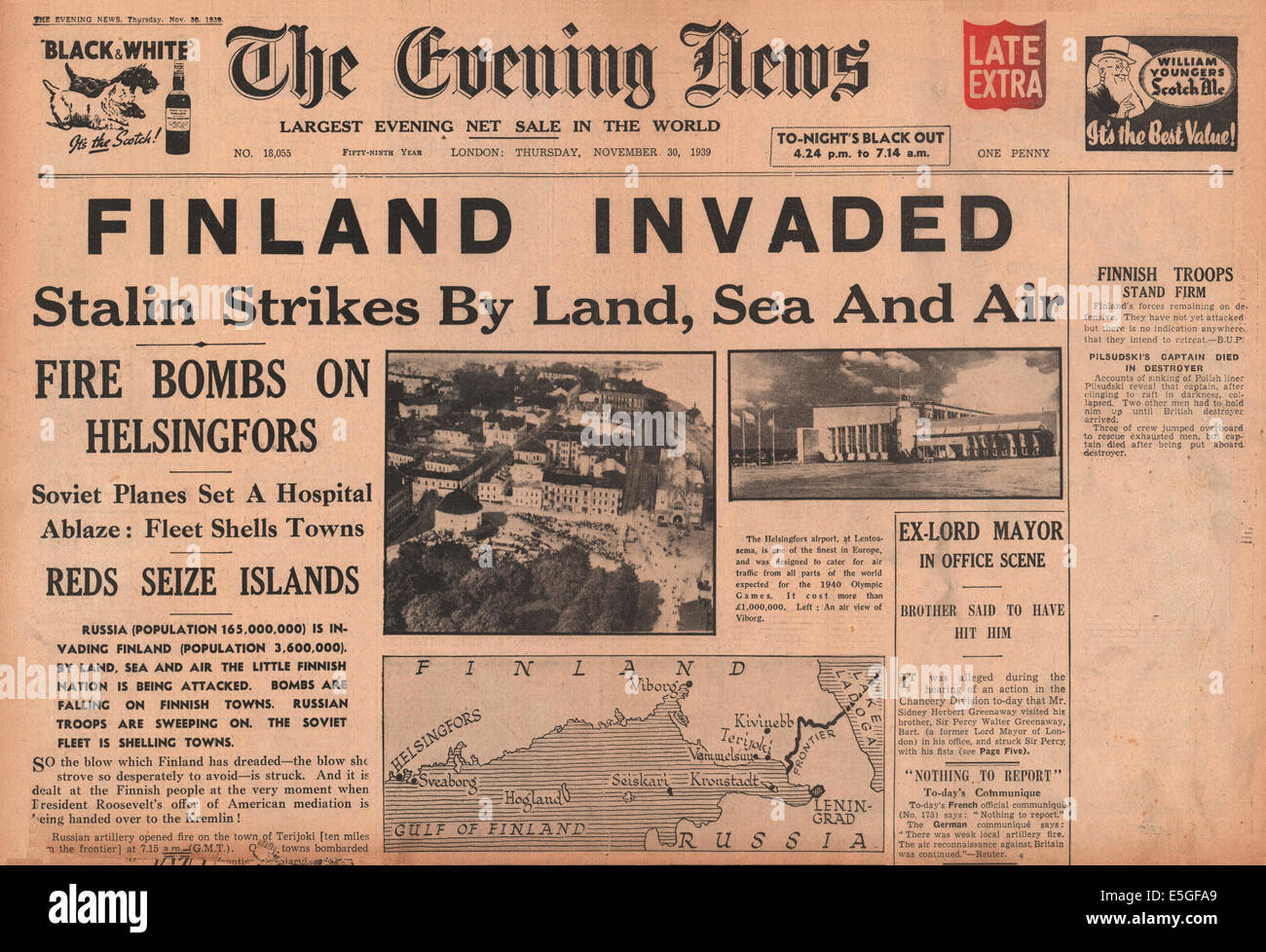 1939 Evening News (London) front page reporting Russian invasion of ...