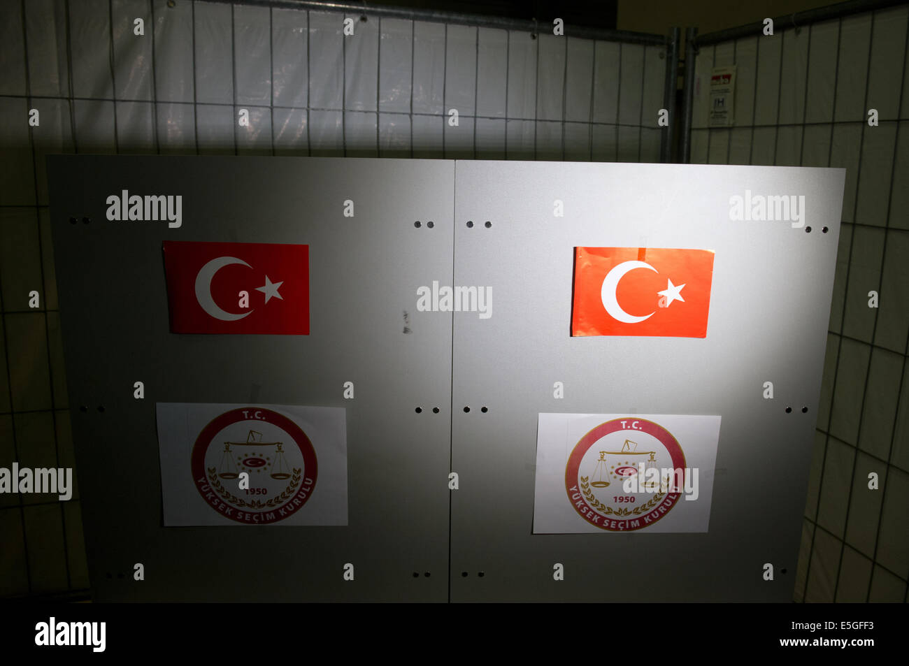 A polling booth with a Turkish flag is seen at the polling station at ...