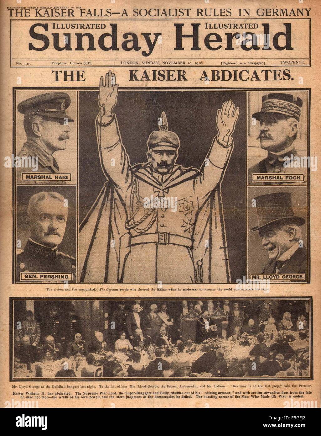 1918 Sunday Herald front page reporting the abdication of Kaiser ...