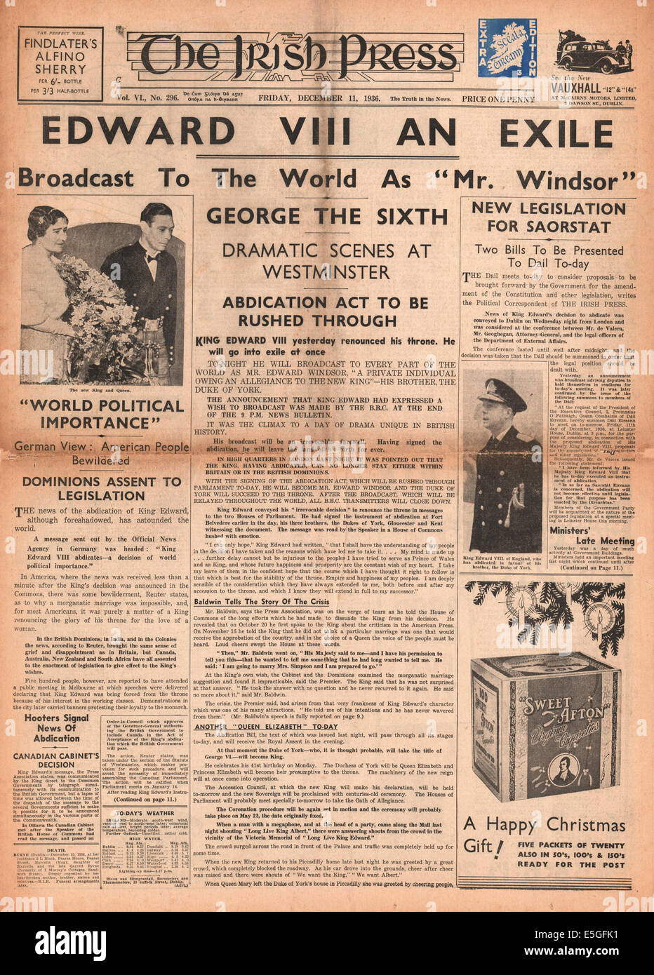 Irish press front page hi-res stock photography and images - Alamy