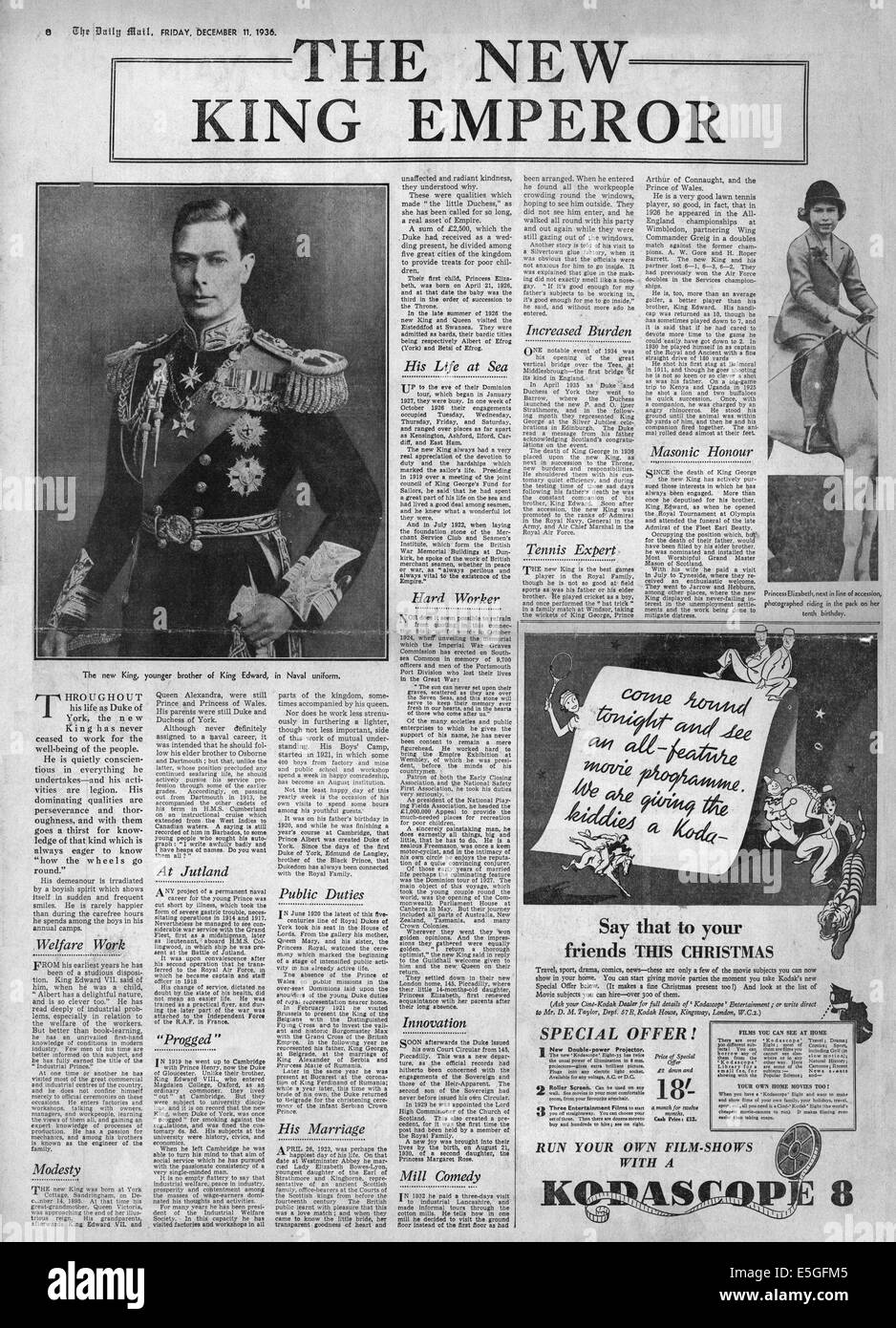 1936 The Daily Mail page 8 reporting the proclomation of the new King ...