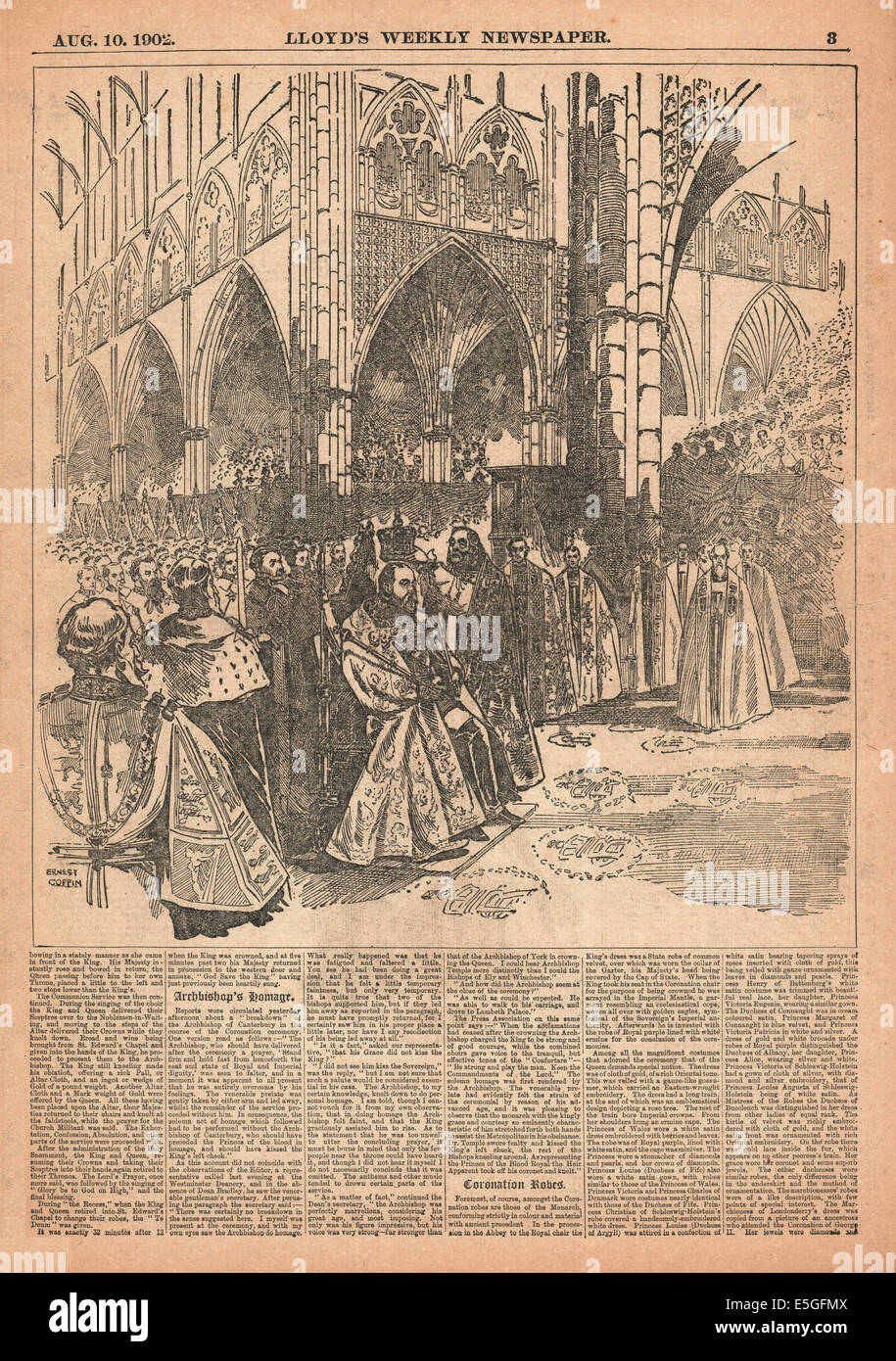 1902 Lloyds Weekly Newspaper page 3 reporting Coronation of King Edward ...