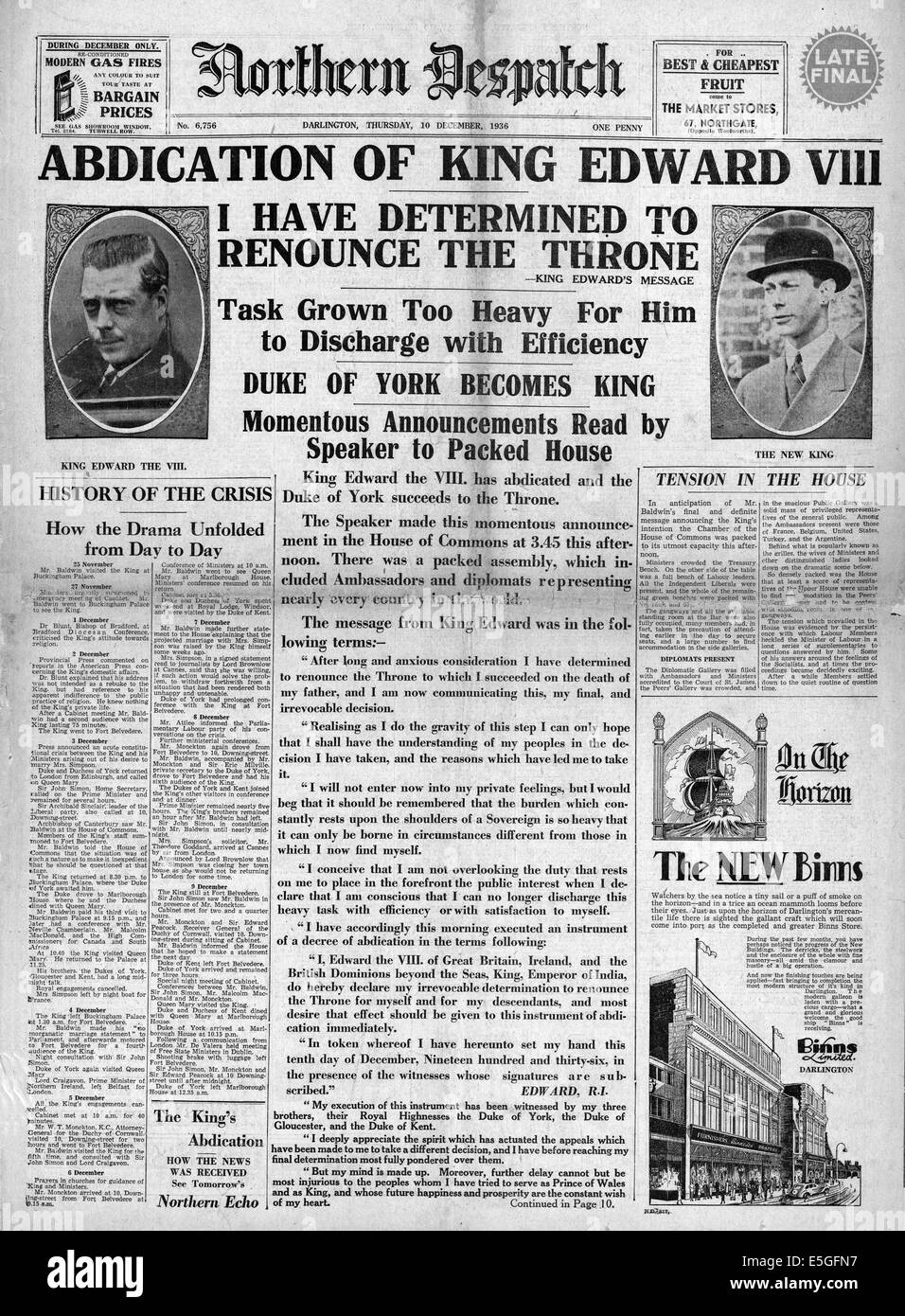 Edward viii abdication newspaper hi-res stock photography and images ...