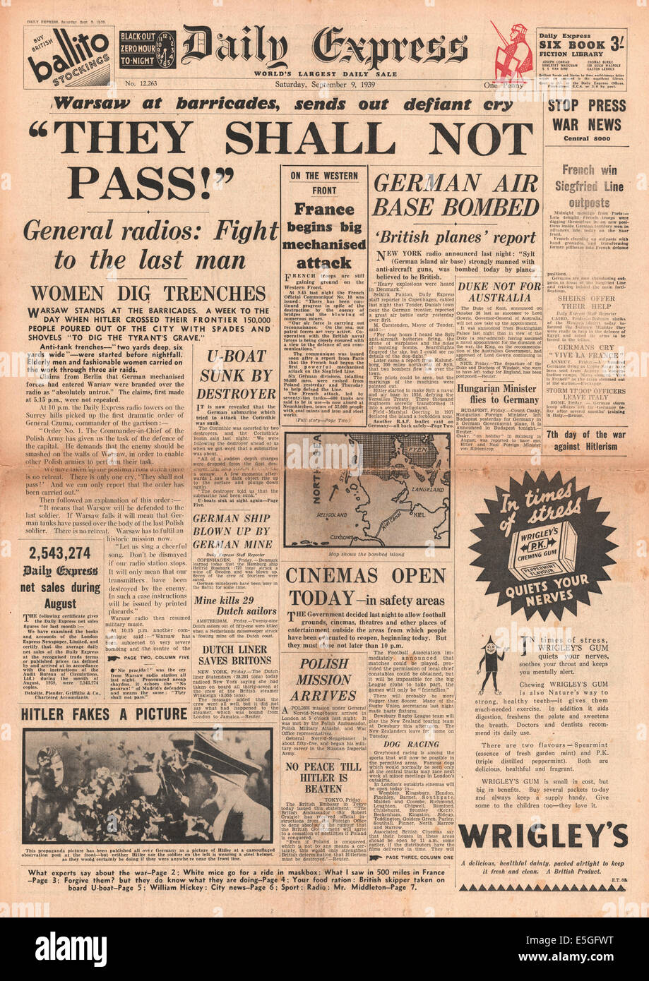 1939 Daily Express front page reporting the final defence of Warsaw ...