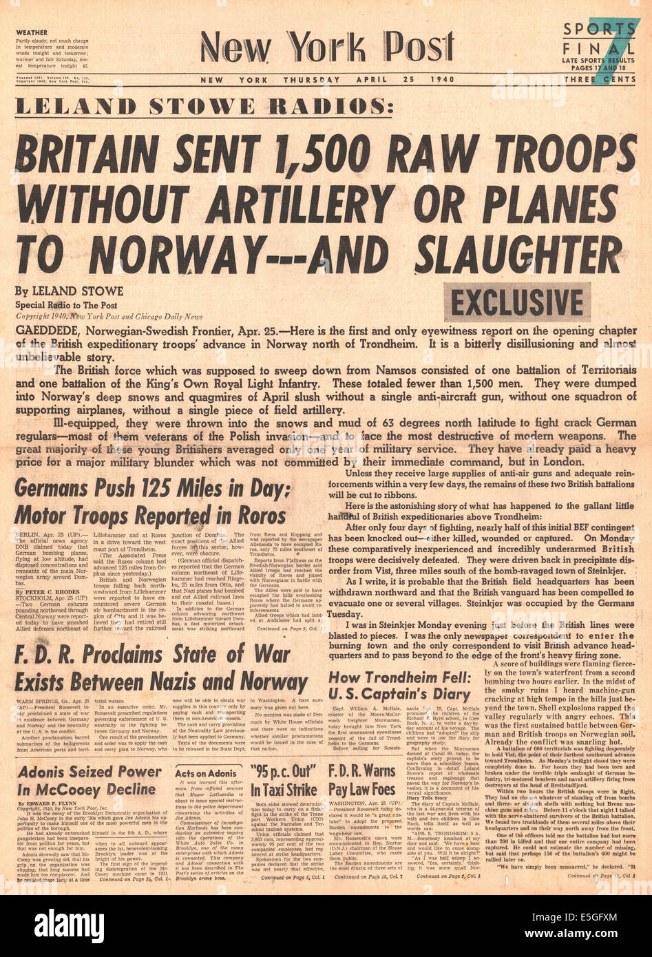 World War Ii: Headline, /Nfront Page Of 'The New York