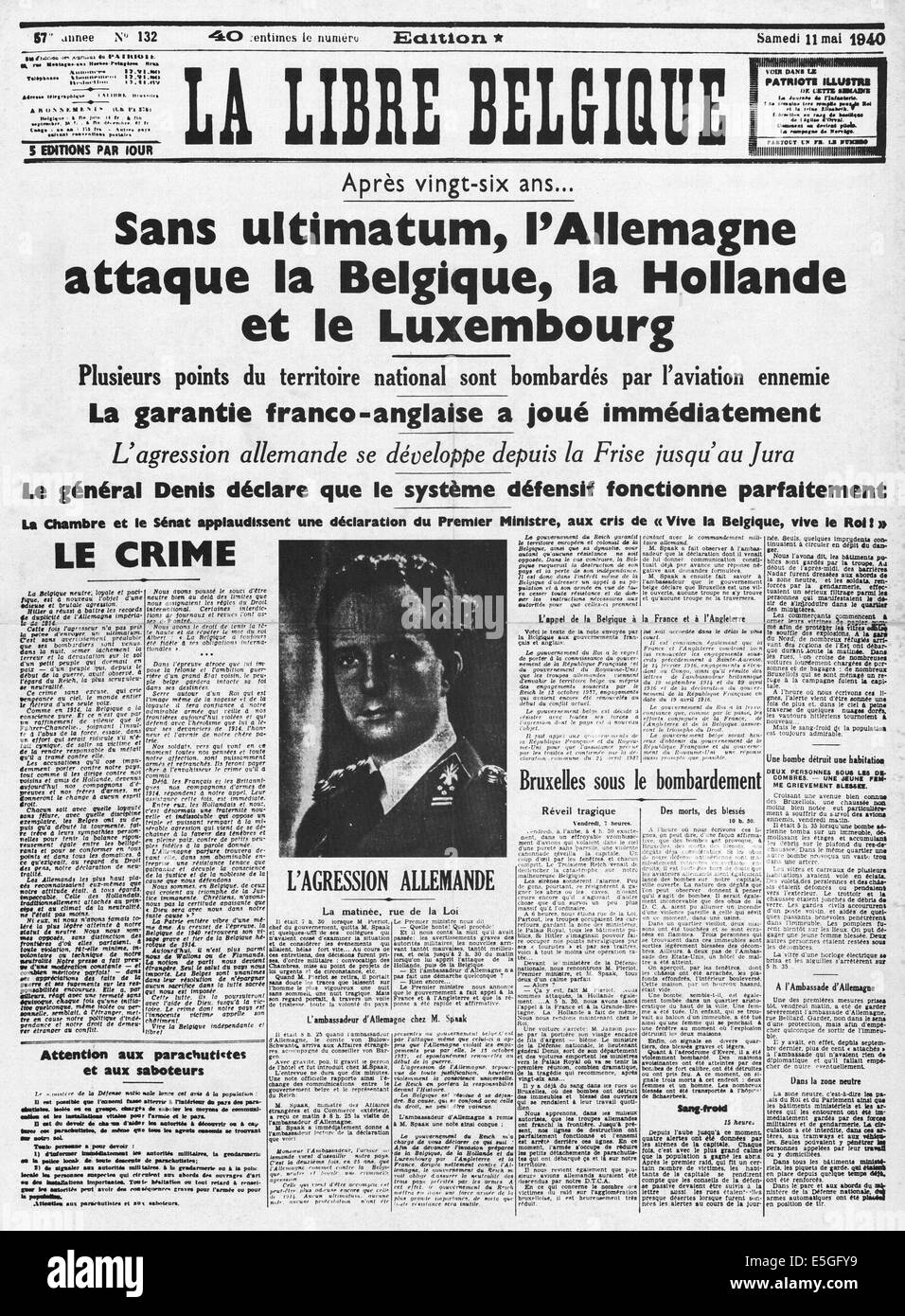 1940 front page reporting Germany invades Holland, Belgium and ...