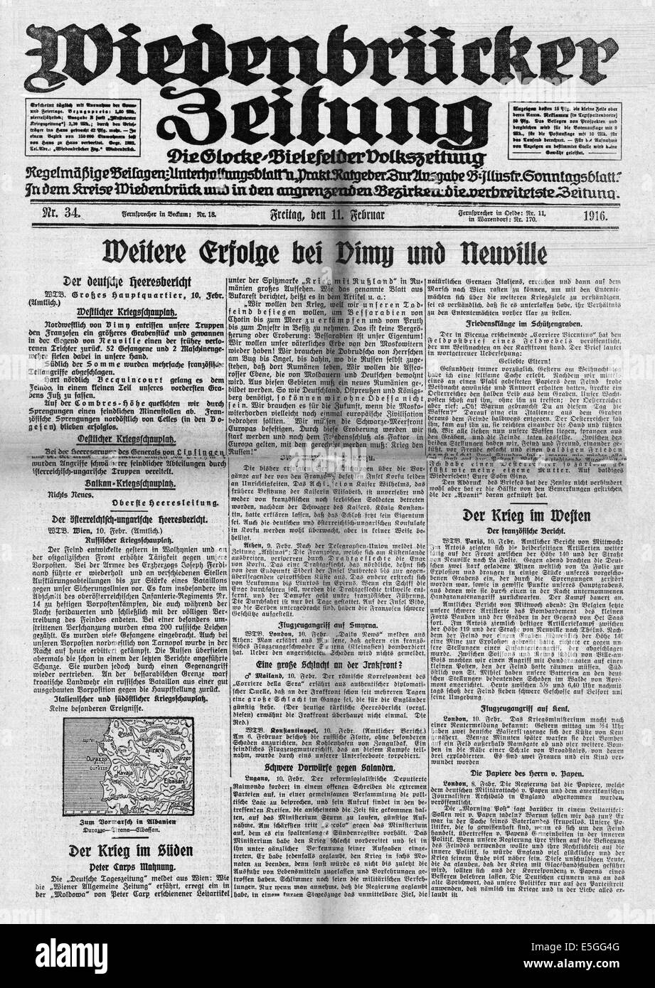 Wiedenbrucke Zeitung (Germany) front page reporting further German army ...
