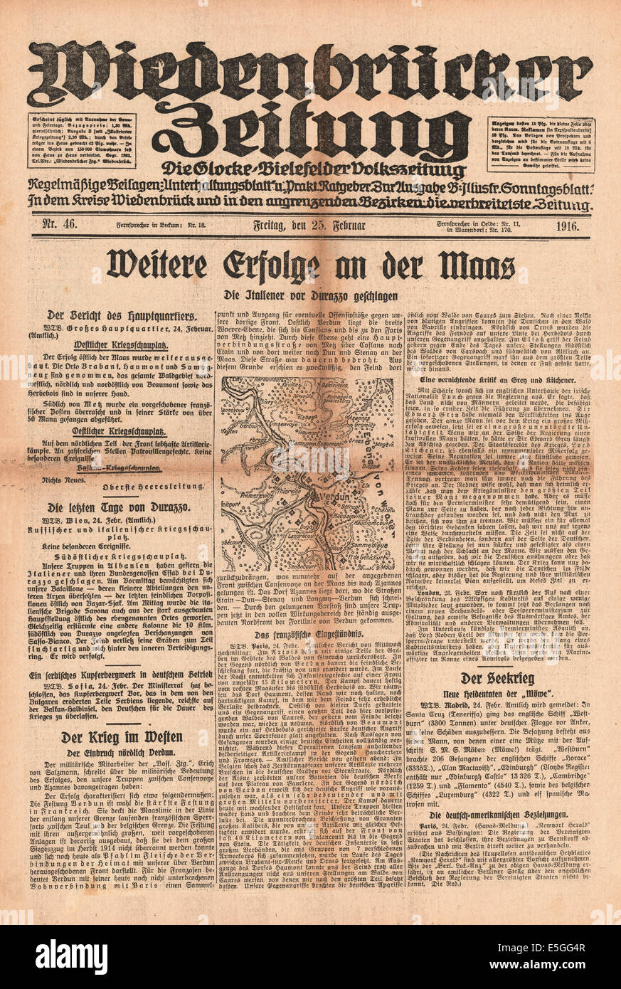 1916 Wiedenbrucke Zeitung (Germany) front page reporting futher German ...
