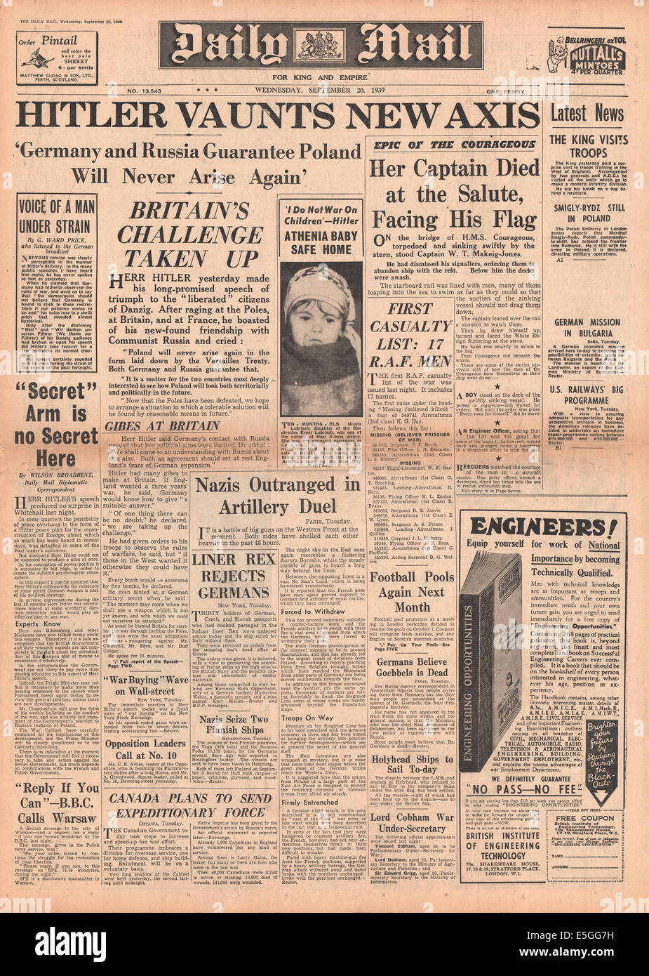 Daily mail newspaper 1939 hi-res stock photography and images - Alamy