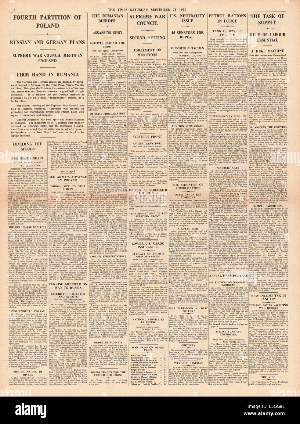 1939 The Times Stalin front page reporting Germany and Soviet Union ...