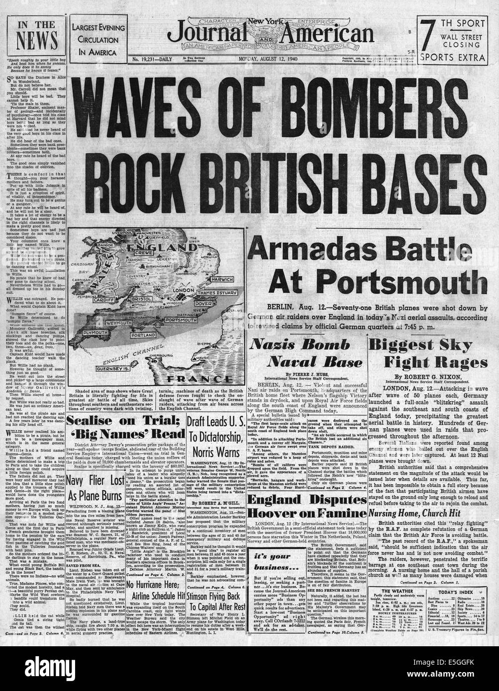1940 New York Journal-American front page reporting Luftwaffe bombers ...