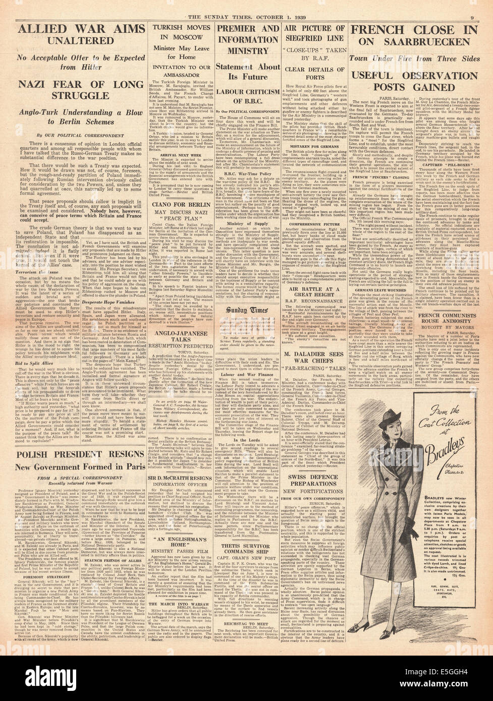 1939 world war two world war 2 newspaper headline hi-res stock ...