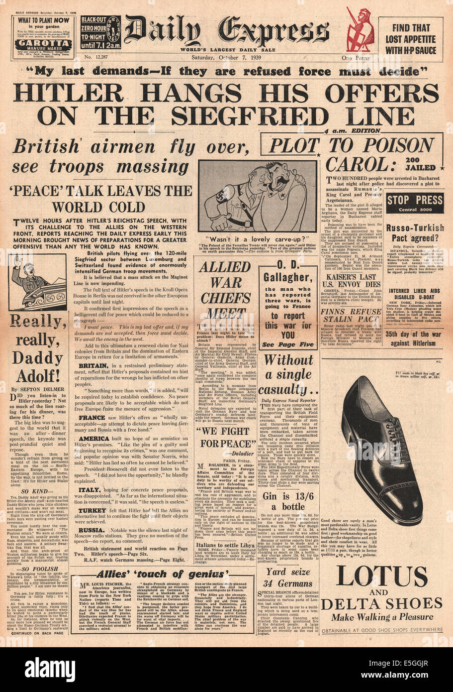 1939 world war two world war 2 newspaper headline hi-res stock ...