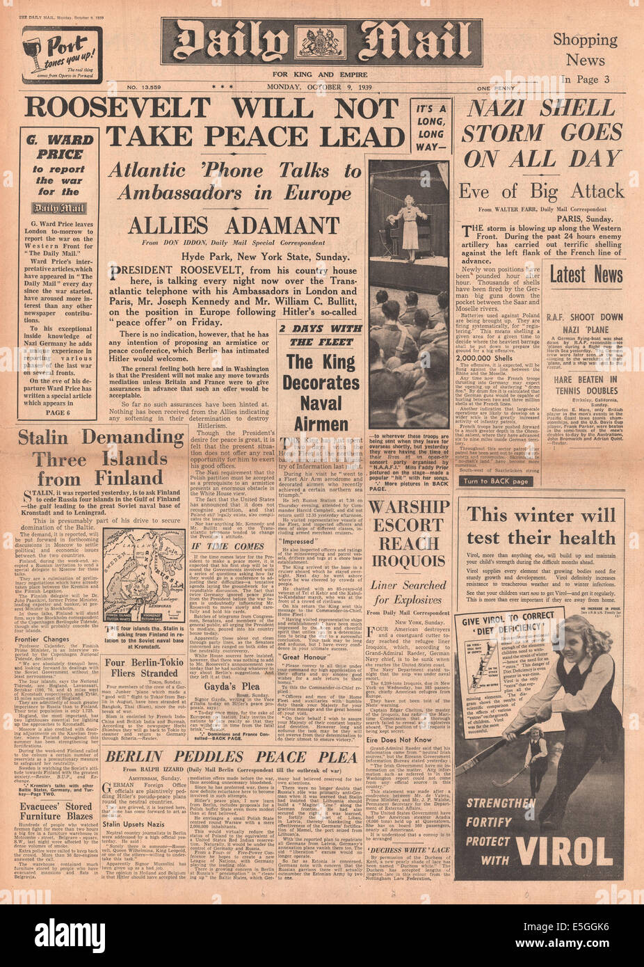 Churchill 1939 newspaper hi-res stock photography and images - Alamy