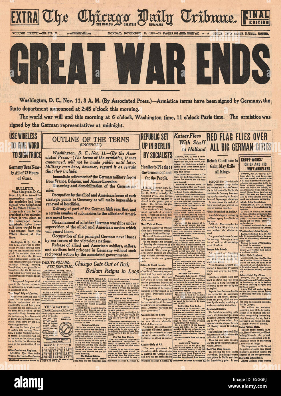 1918 Chicago Daily Tribune (USA) front page reporting Germany's ...