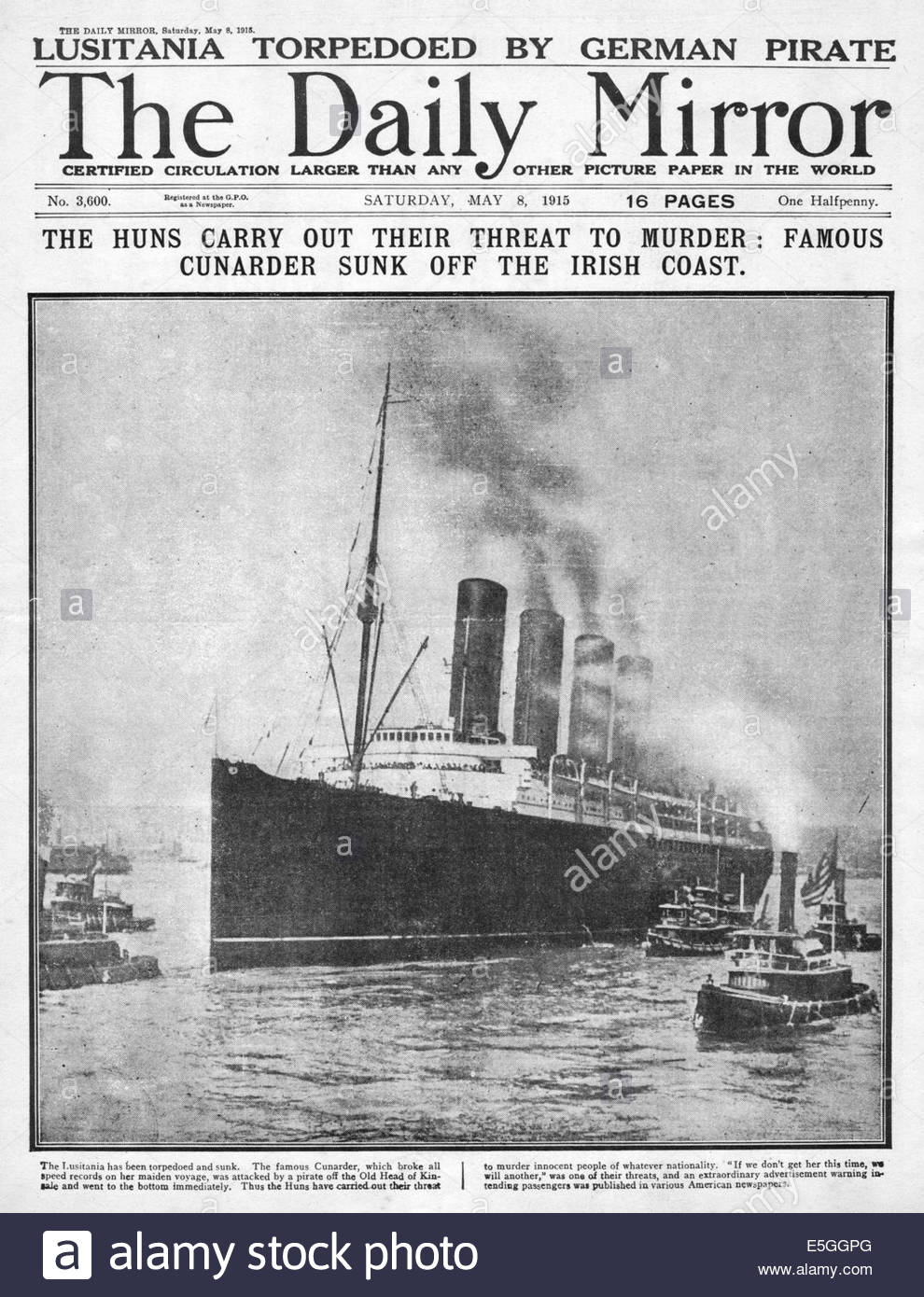 Lusitania Newspaper Stock Photos & Lusitania Newspaper Stock Images - Alamy
