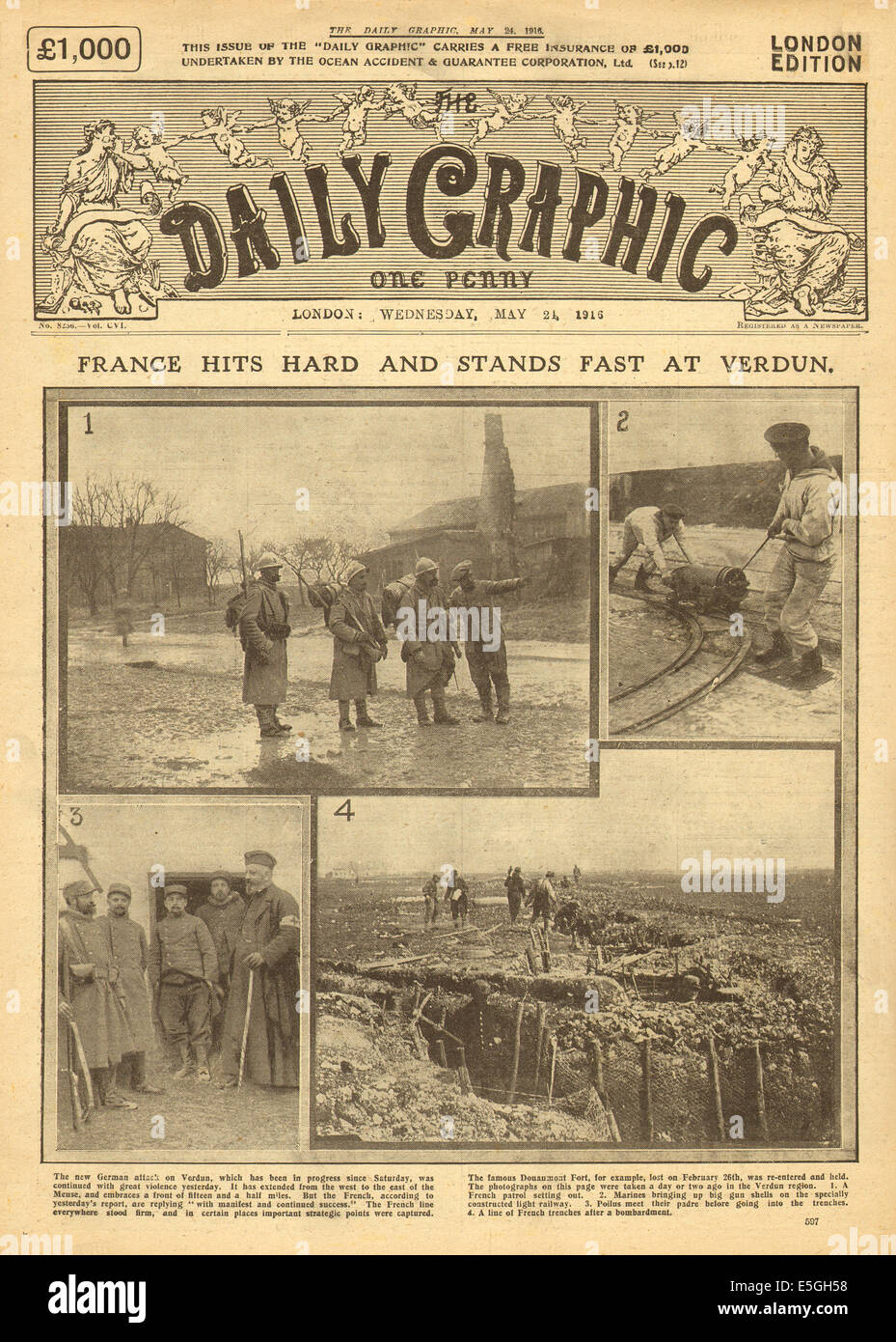 1916 Daily Graphic front page reporting World War One Verdun Stock ...