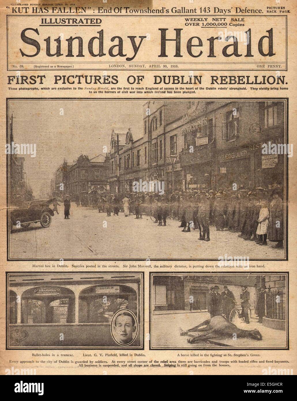 1916 Sunday Herald front page reporting Easter Uprising Dublin Ireland ...