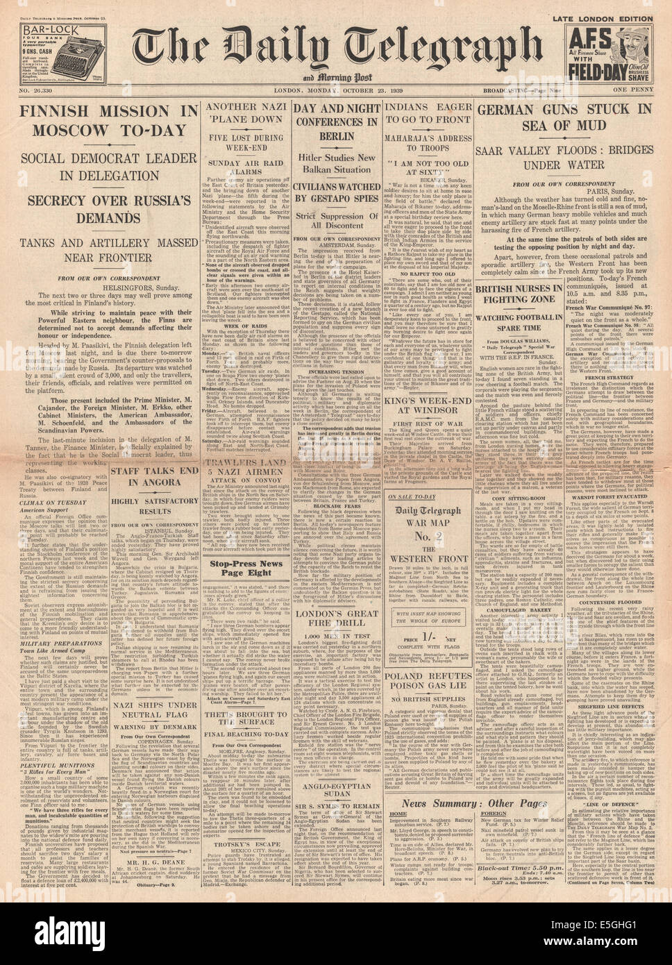 1939 Daily Telegraph Front Page Stock Photos & 1939 Daily Telegraph ...