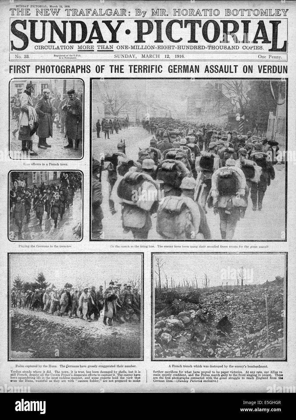 1916 Sunday Pictorial front page reporting German assault on Verdun ...