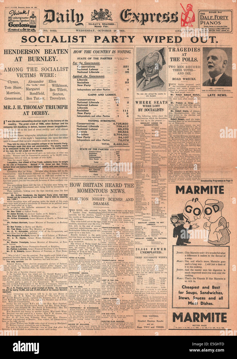 1931 Daily Express front page reporting Ramsay MacDonald's Conservative ...