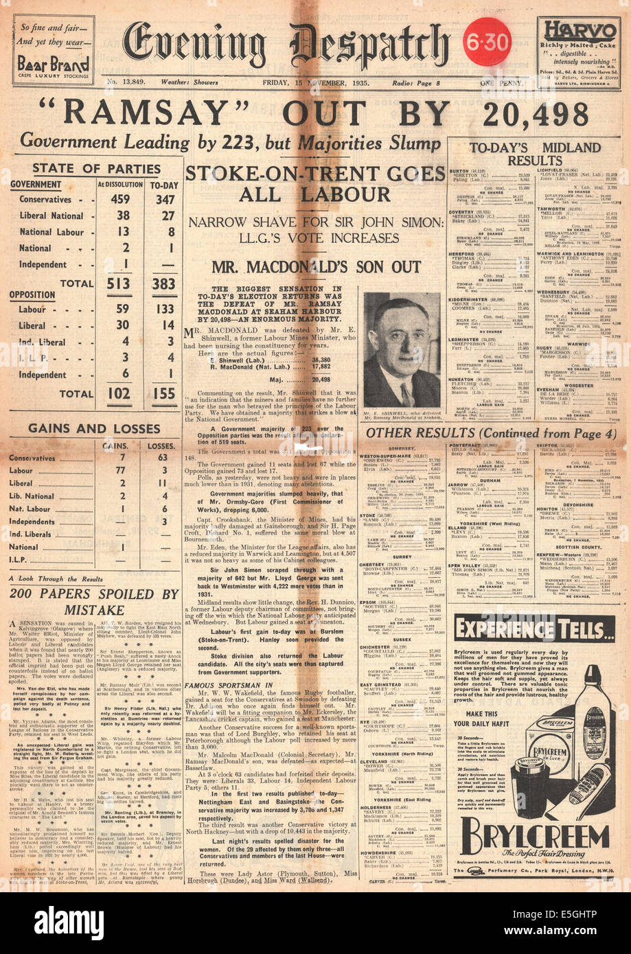 1935 Evening Dispatch front page reporting Ramsay MacDonald's ...