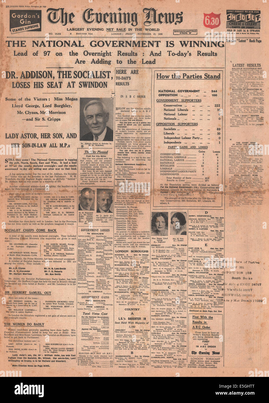 1935 Evening News (London) front page reporting Ramsay MacDonald's ...