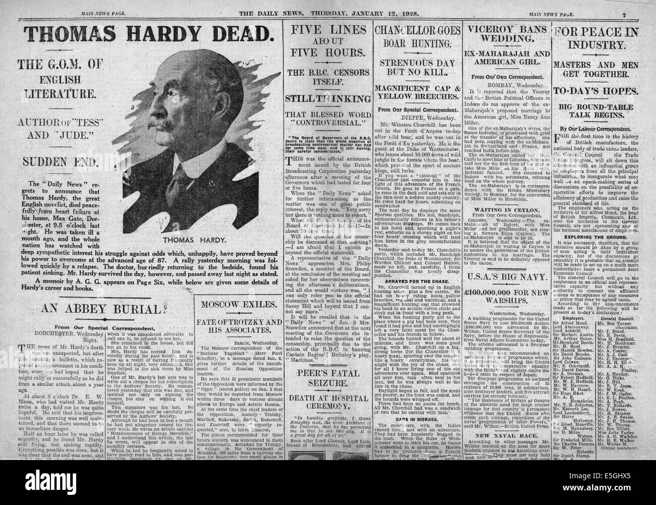 1928 The Daily News page 7 reporting the death of Thomas Hardy Stock ...