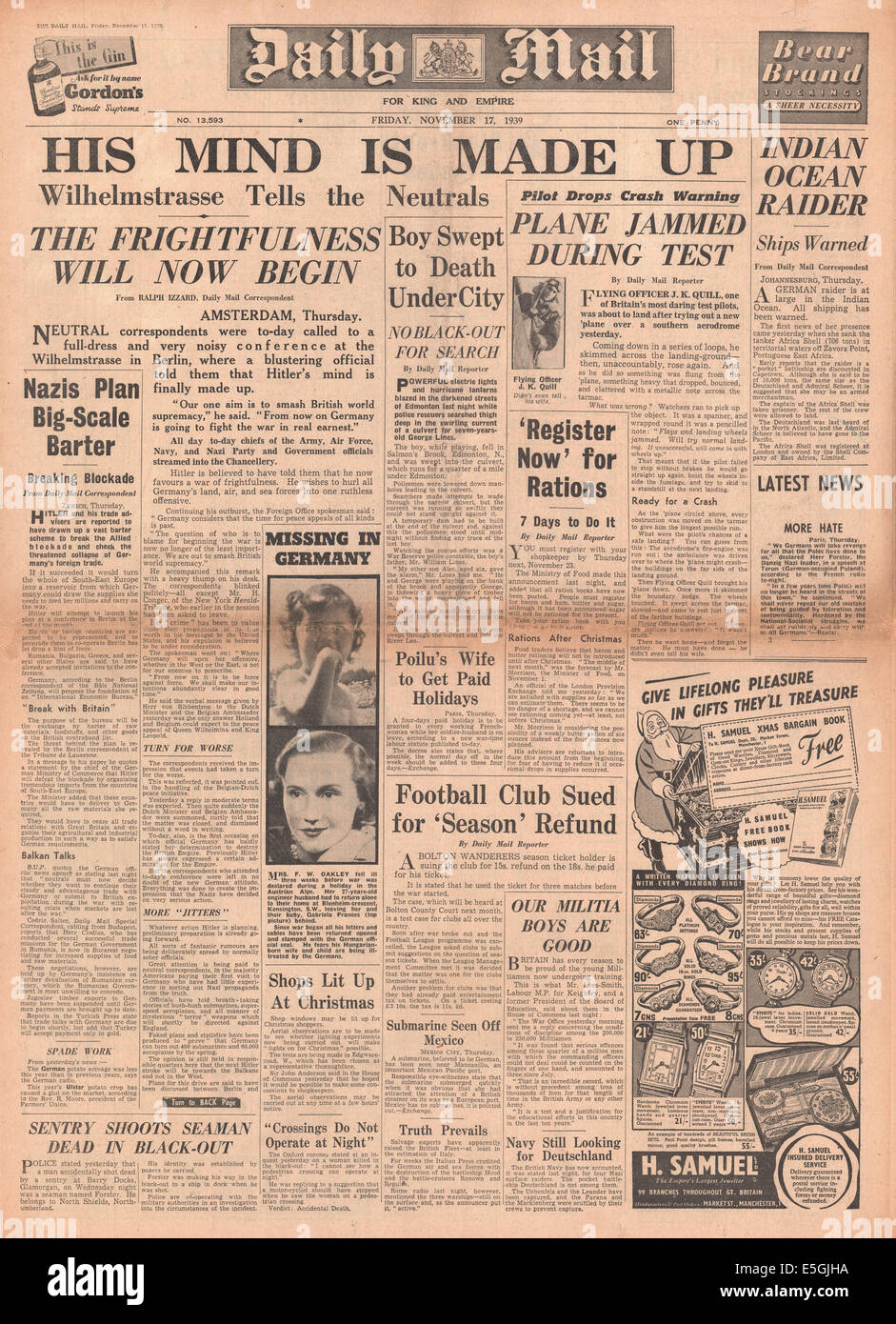 1939 world war two world war 2 newspaper headline hi-res stock ...