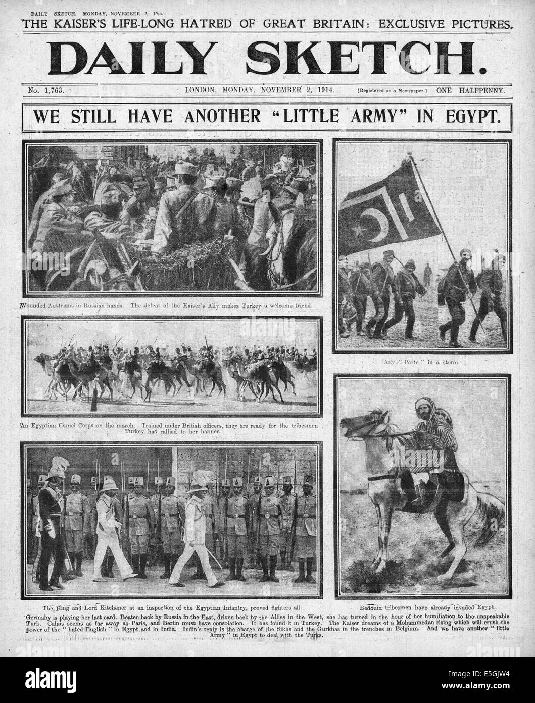 1914 Daily Sketch front page showing British allies, the Egyptian Camel ...